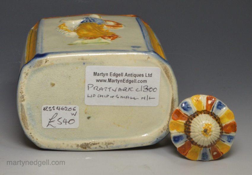 Prattware pottery tea canister decorated with classical lady’s, circa ...
