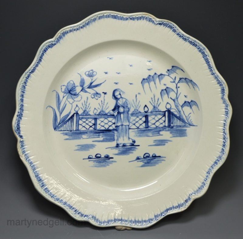 Pearlware pottery plate decorated with blue shell edging, circa 1800 ...